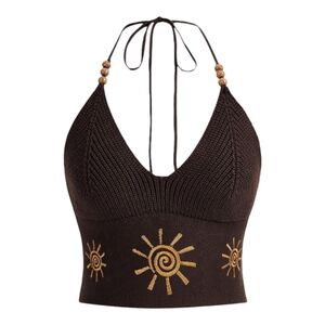 ROMWE | Tops | Hippie Sun Pattern Tie Backless Halter Knit Top Size ...